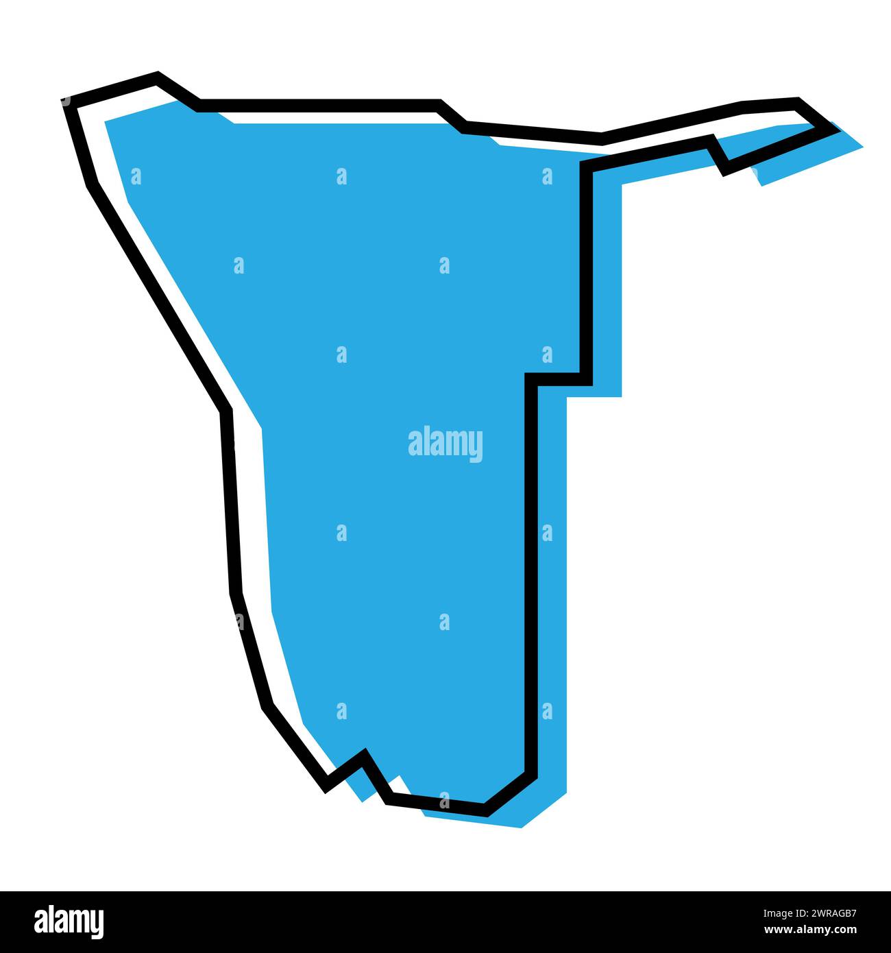 Namibia country simplified map. Blue silhouette with thick black contour outline isolated on ...