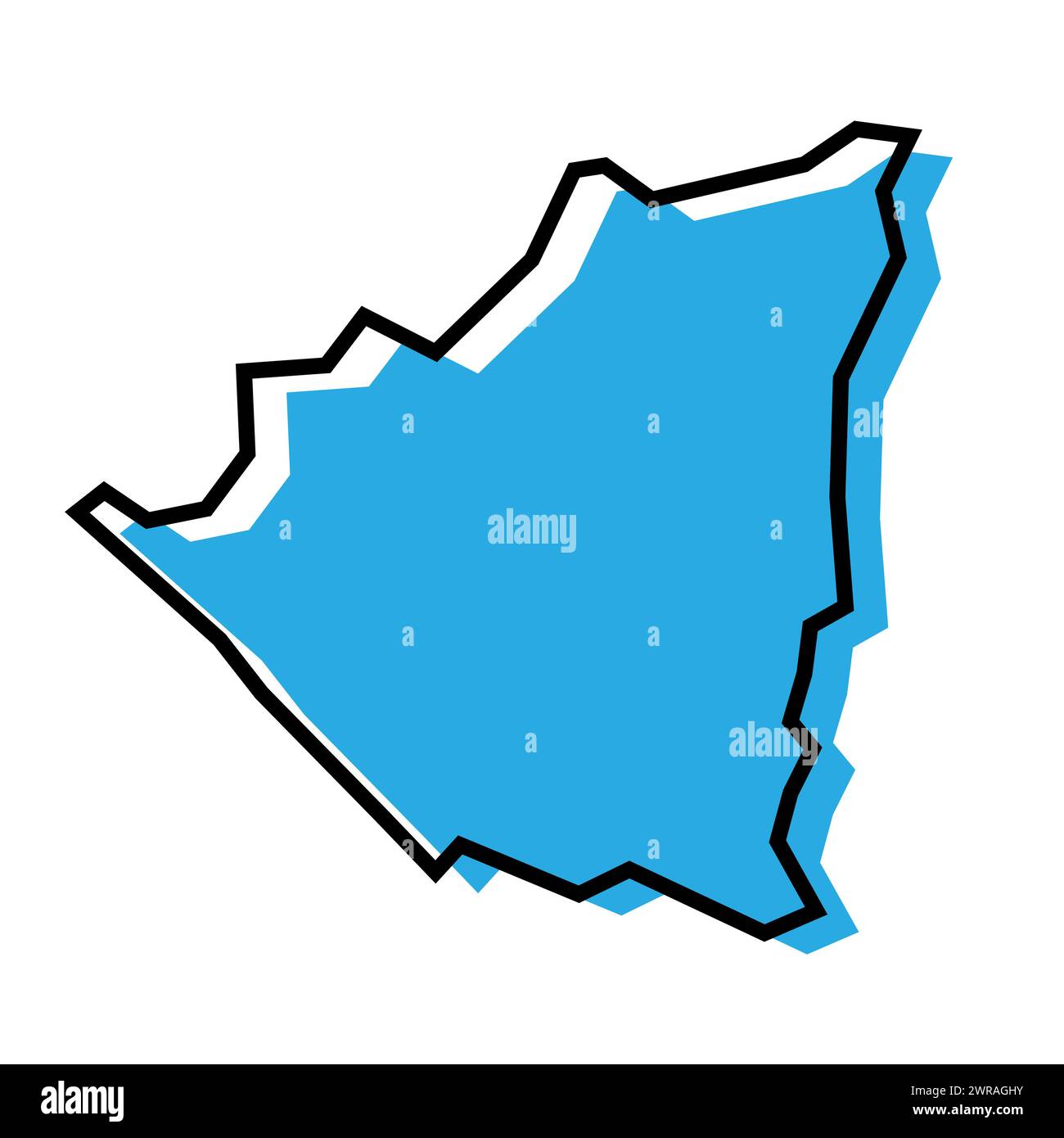 Nicaragua country simplified map. Blue silhouette with thick black ...