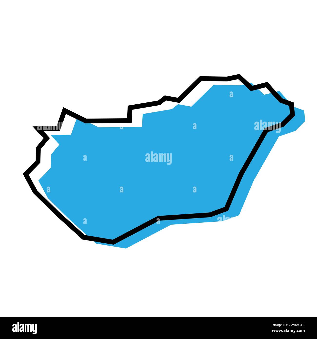 Hungary country simplified map. Blue silhouette with thick black ...