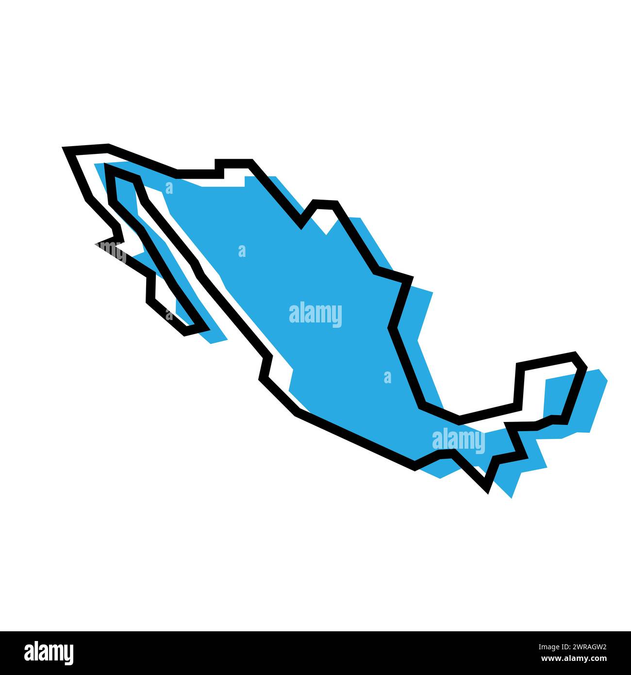 Mexico country simplified map. Blue silhouette with thick black contour ...