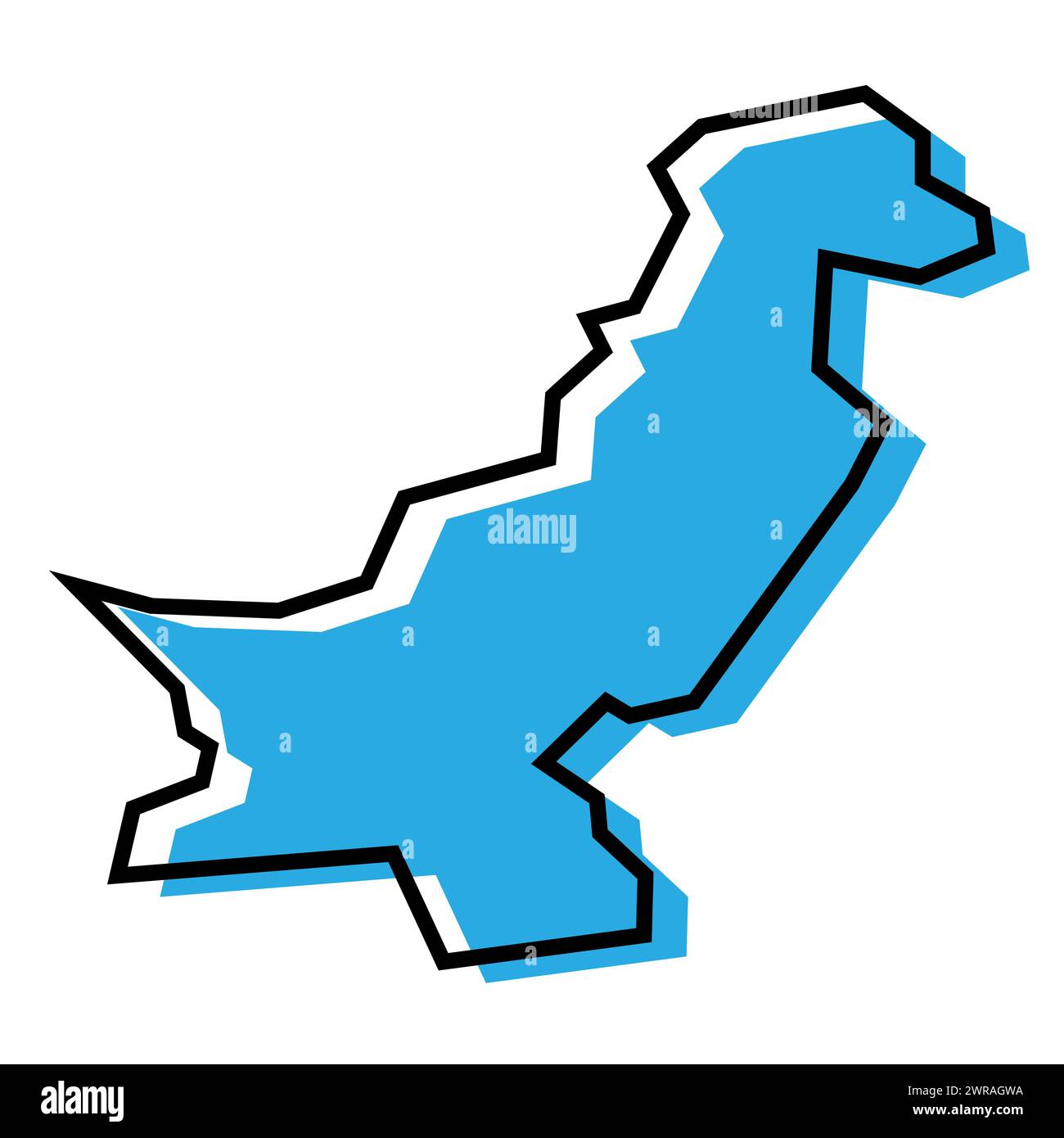 Pakistan country simplified map. Blue silhouette with thick black ...