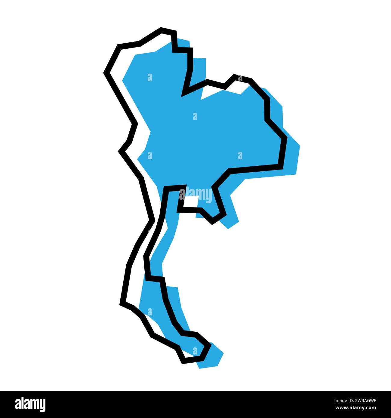 Thailand country simplified map. Blue silhouette with thick black ...
