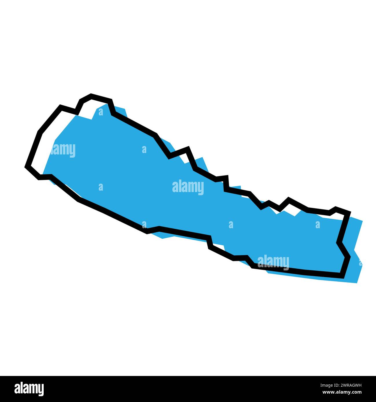 Nepal country simplified map. Blue silhouette with thick black contour ...