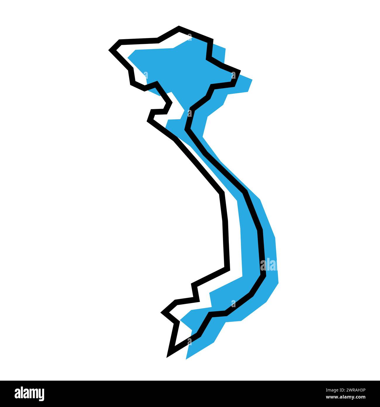 Vietnam country simplified map. Blue silhouette with thick black ...