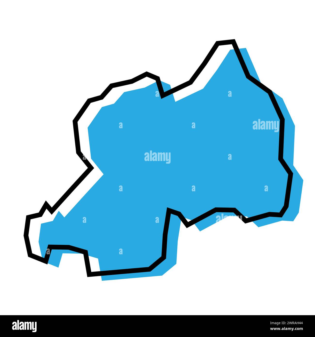 Rwanda country simplified map. Blue silhouette with thick black contour ...