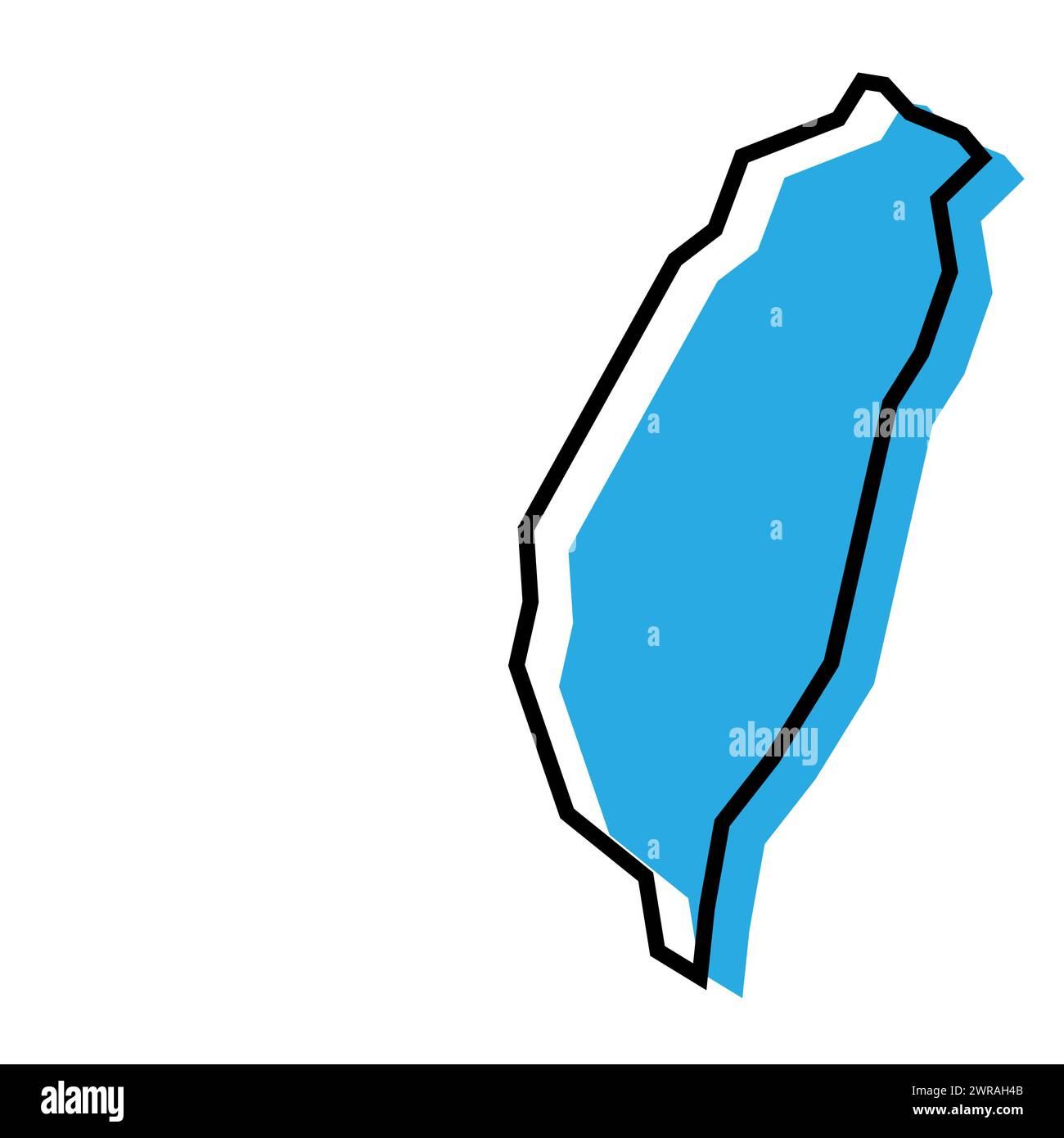Taiwan country simplified map. Blue silhouette with thick black contour ...