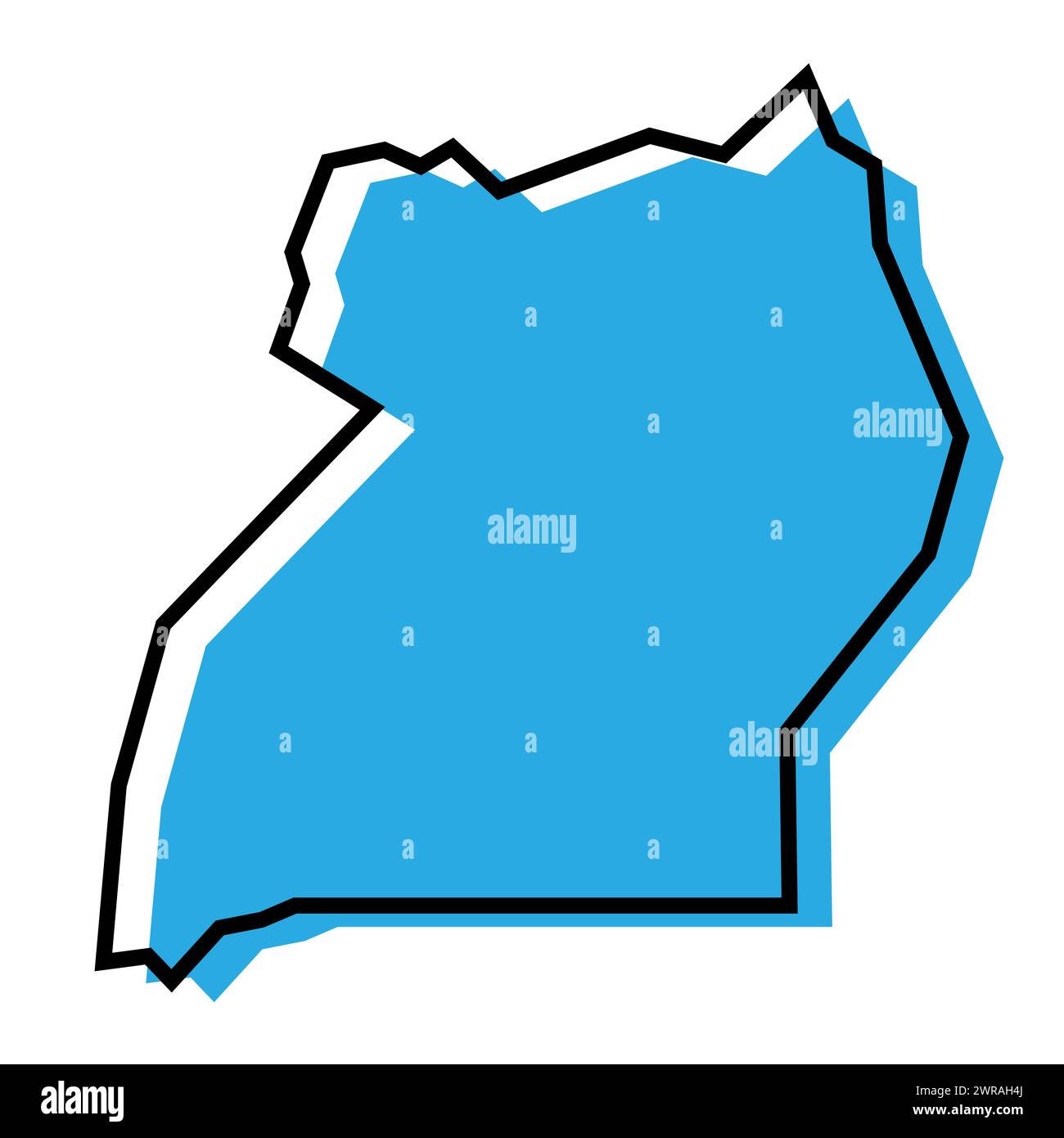 Uganda country simplified map. Blue silhouette with thick black contour ...