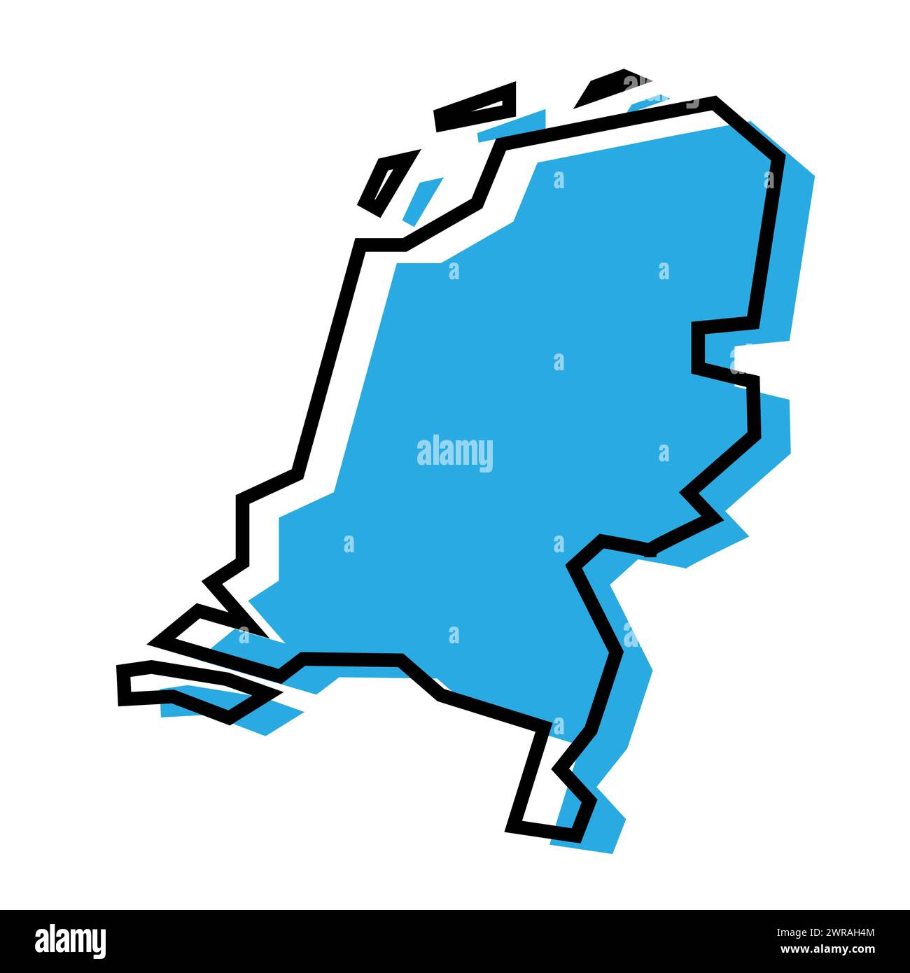 Netherlands country simplified map. Blue silhouette with thick black ...