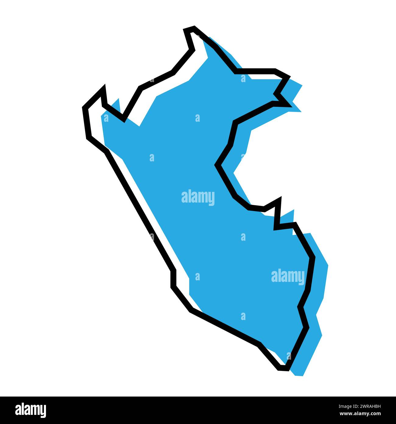 Peru country simplified map. Blue silhouette with thick black contour ...