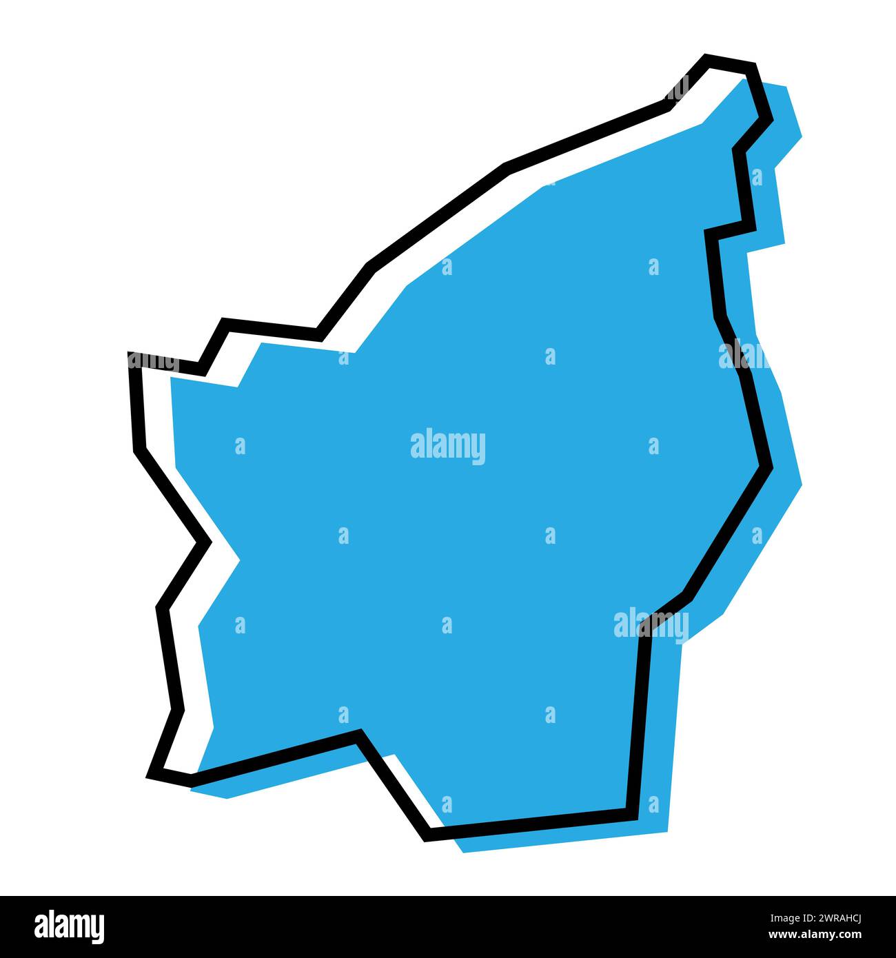 San Marino country simplified map. Blue silhouette with thick black contour outline isolated on ...