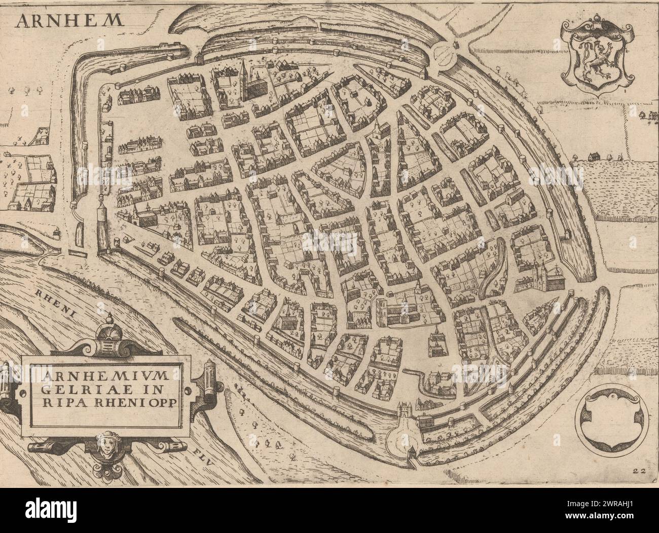 Map of Arnhem, Arnhemium Gelriae in ripa rheni opp (title on object ...