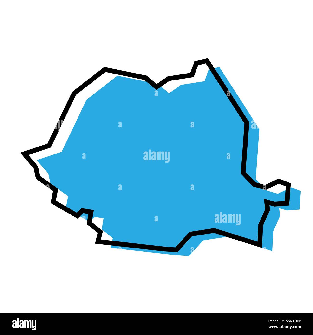 Romania country simplified map. Blue silhouette with thick black ...