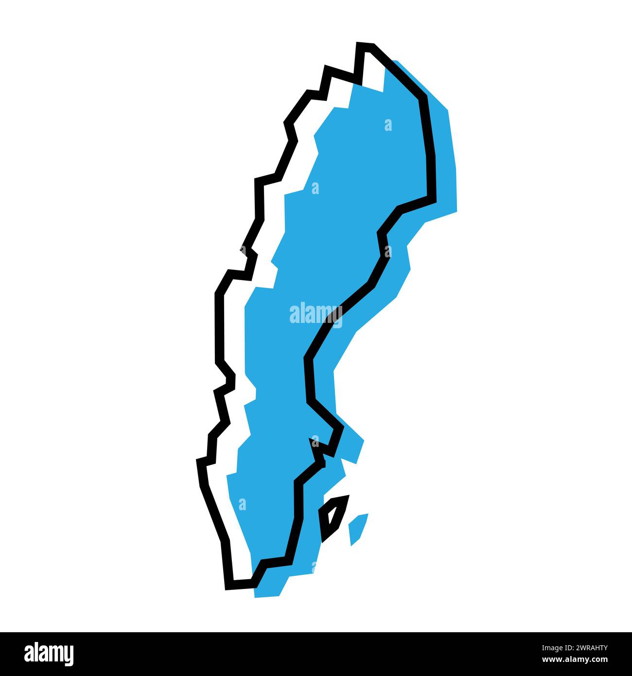Sweden country simplified map. Blue silhouette with thick black contour ...