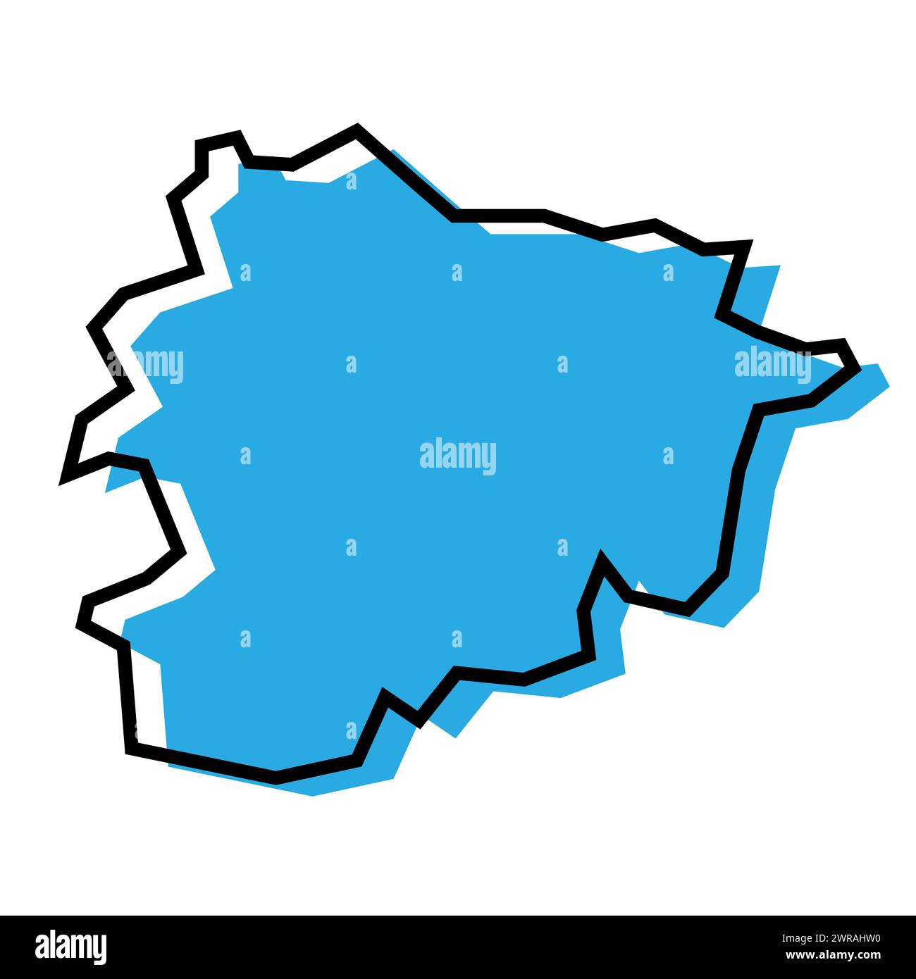 Andorra country simplified map. Blue silhouette with thick black ...