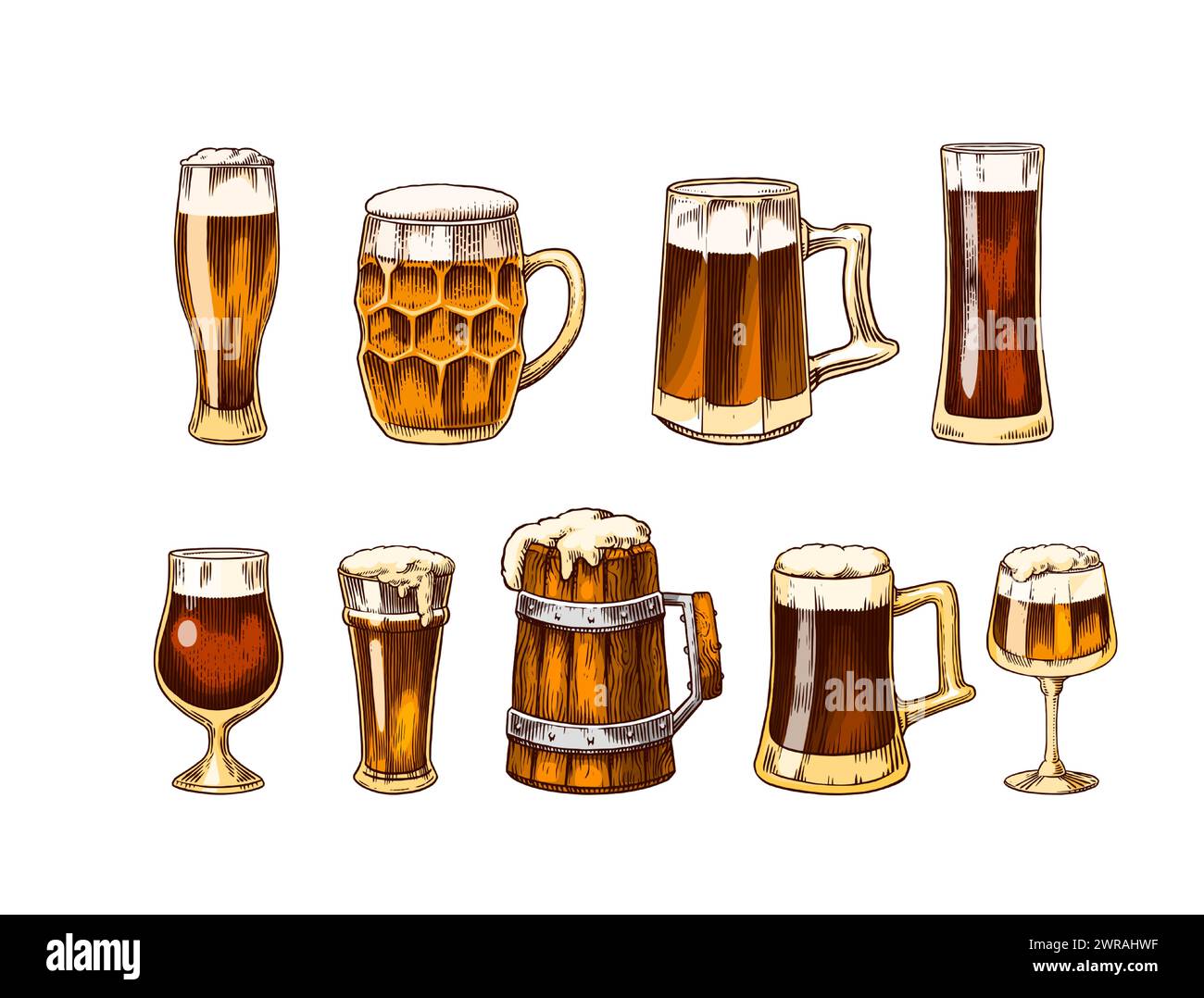 Beer glass, mug or bottle of oktoberfest. engraved in ink hand drawn in ...