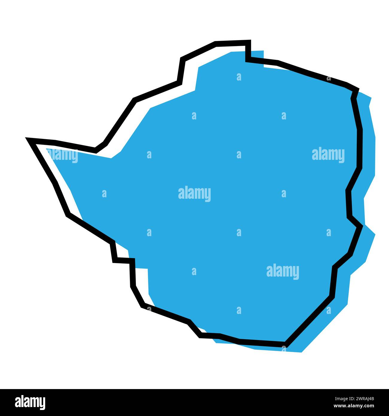 Zimbabwe country simplified map. Blue silhouette with thick black ...