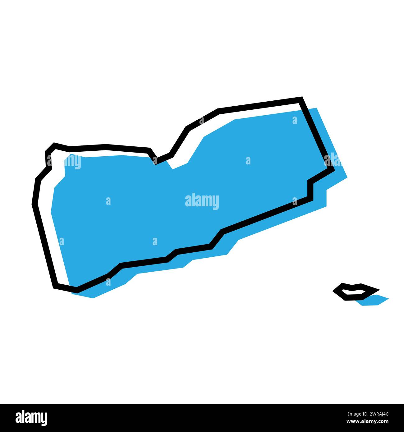 Yemen country simplified map. Blue silhouette with thick black contour ...