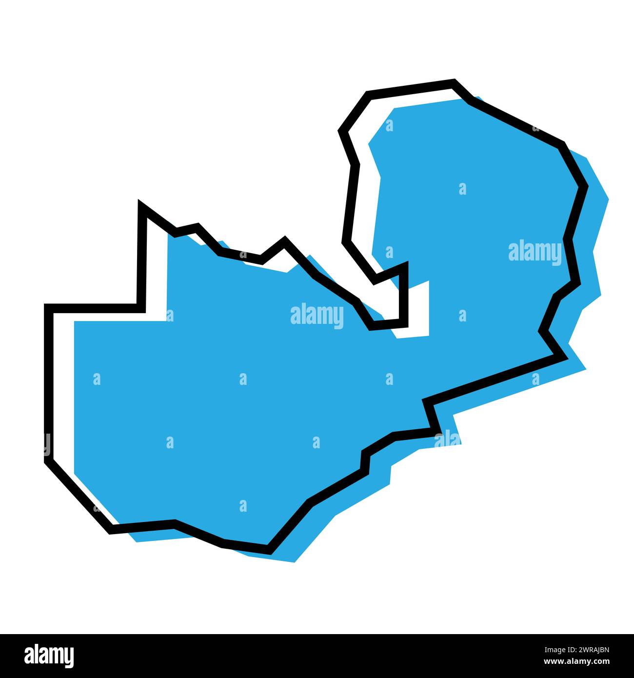 Zambia country simplified map. Blue silhouette with thick black contour outline isolated on ...