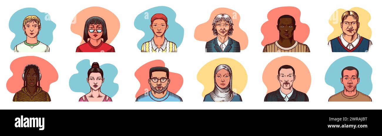 Human Avatars Collection. Faces of people. Characters set. Happy ...