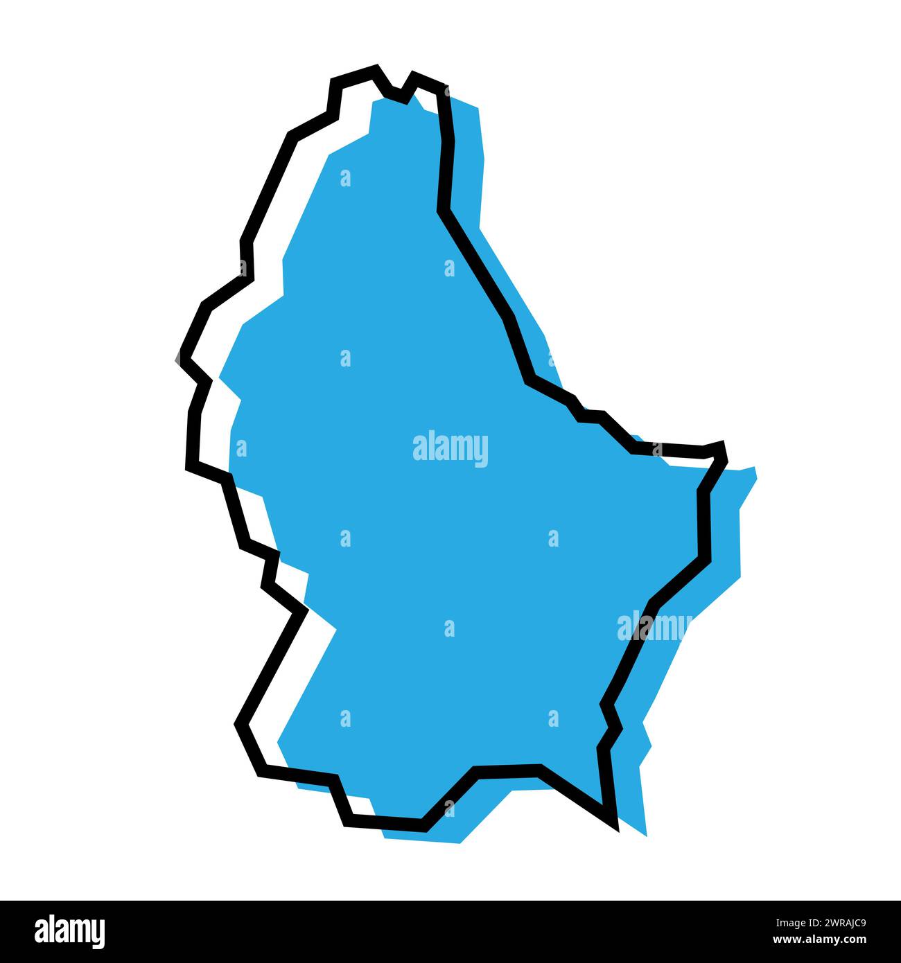 Luxembourg country simplified map. Blue silhouette with thick black contour outline isolated on ...