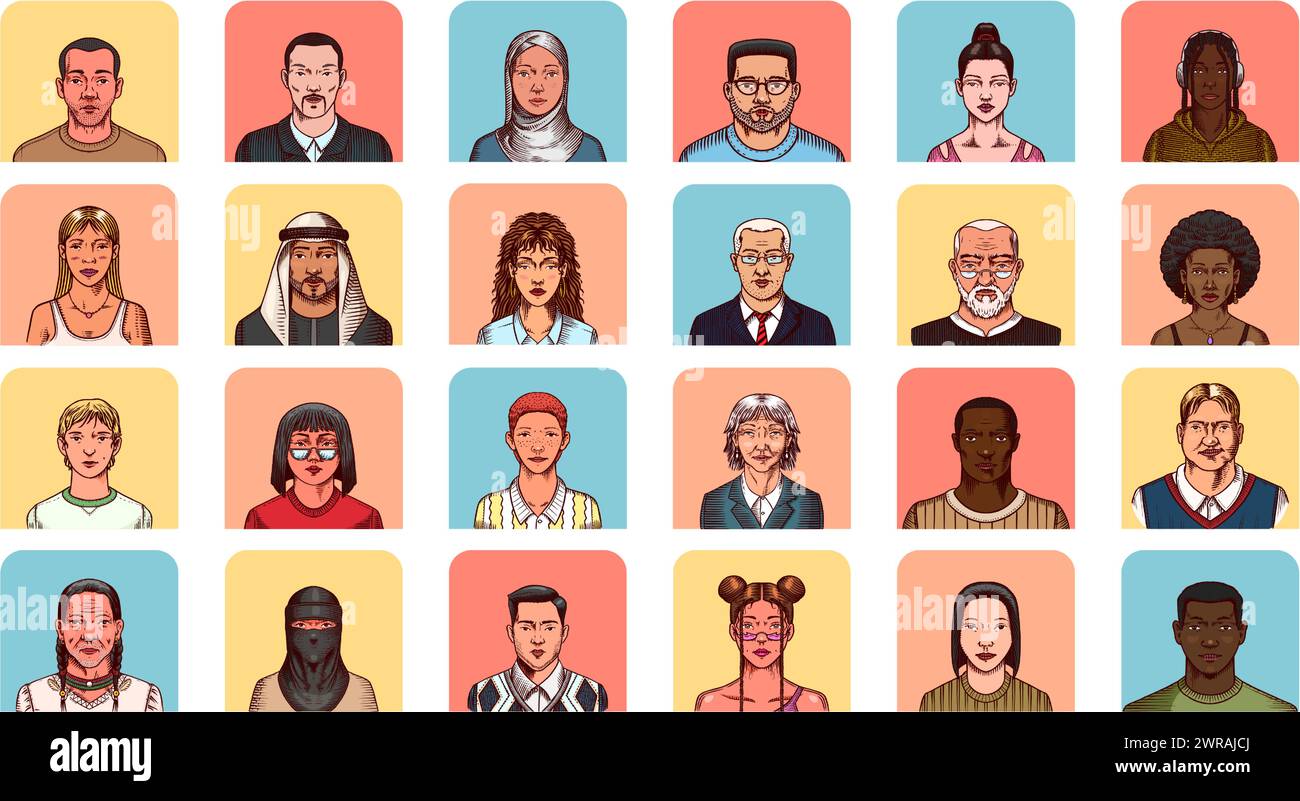 Human Avatars Collection. Faces of people. Characters set. Happy ...