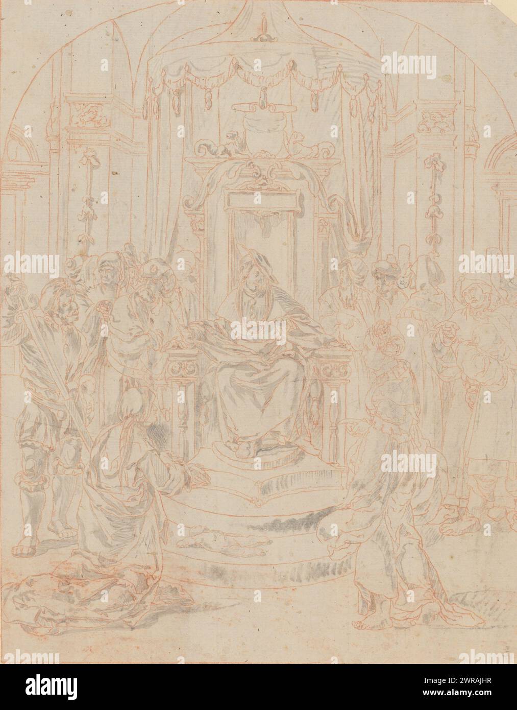 Judgment of Solomon, King Solomon sits on his throne and passes ...