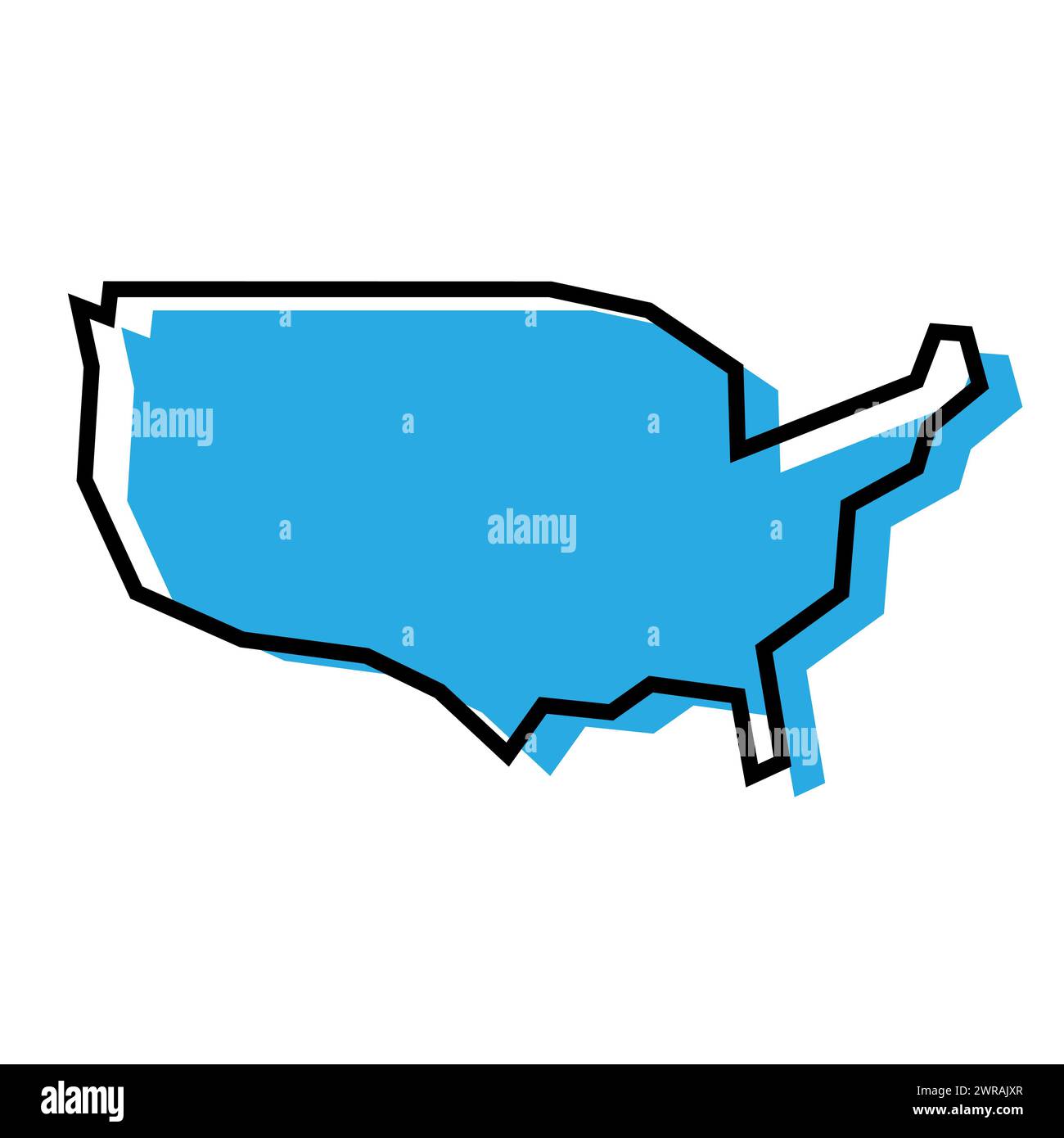 United States of America country simplified map. Blue silhouette with ...