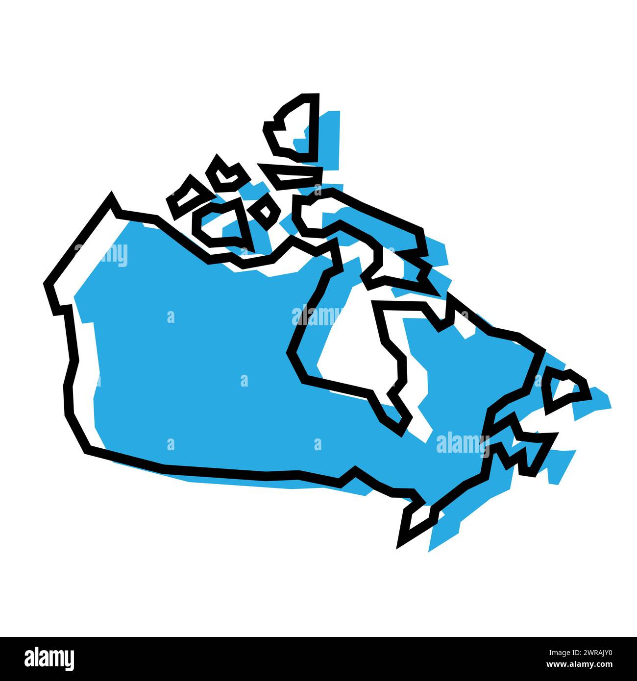 Canada country simplified map. Blue silhouette with thick black contour ...