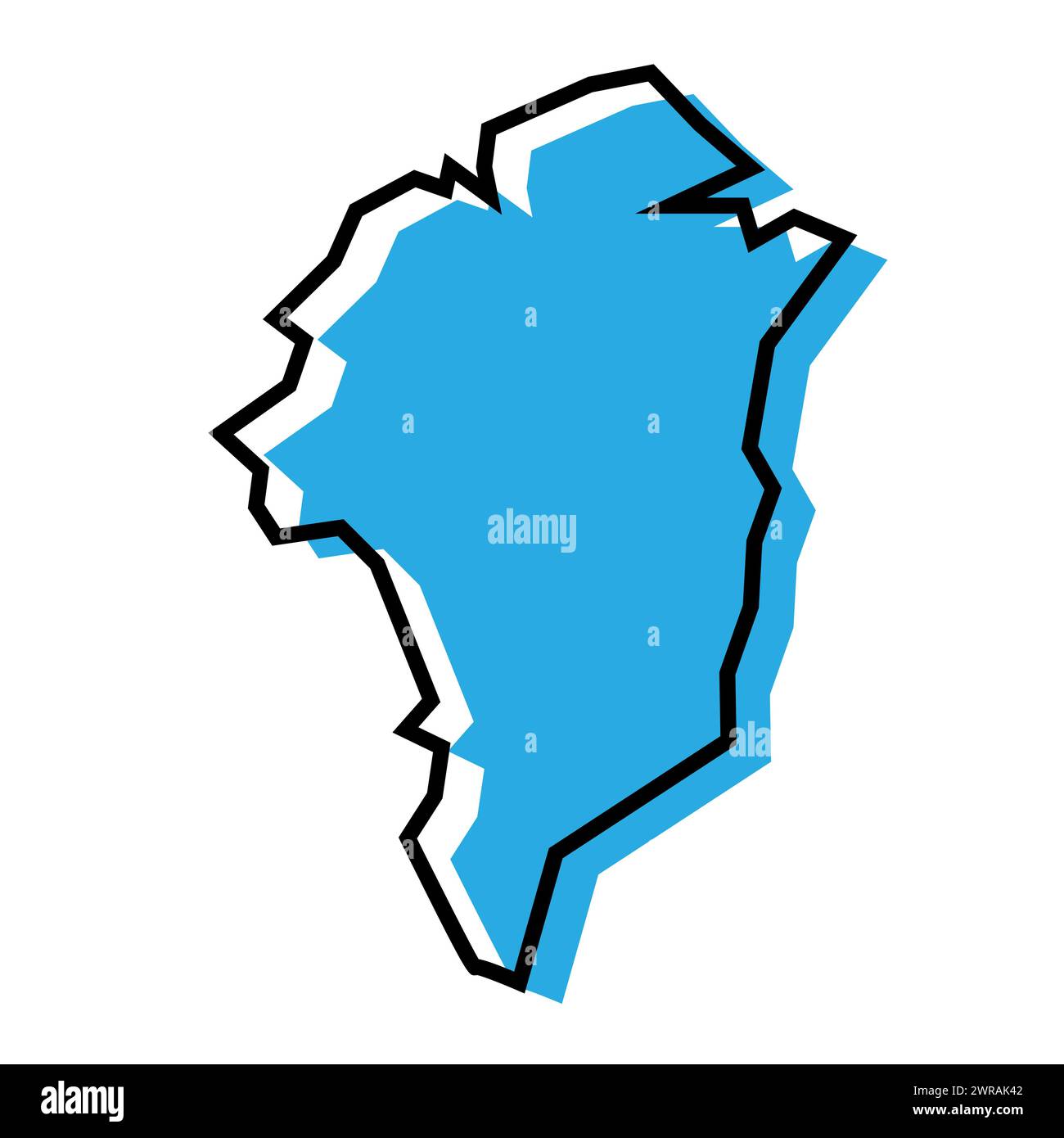 Greenland simplified map. Blue silhouette with thick black contour ...