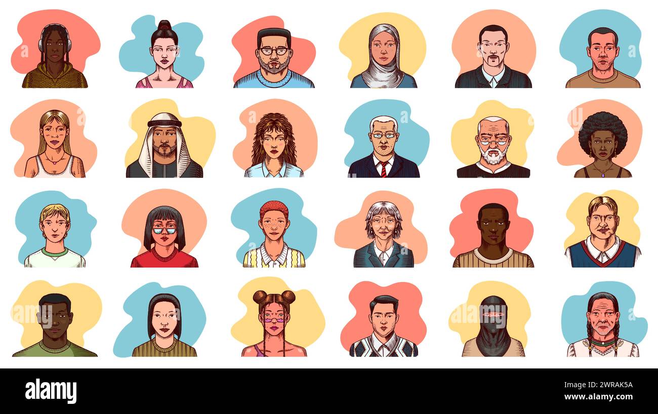 Human Avatars Collection. Faces of people. Characters set. Happy ...