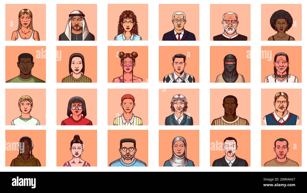 Human Avatars Collection. Faces of people. Characters set. Happy ...