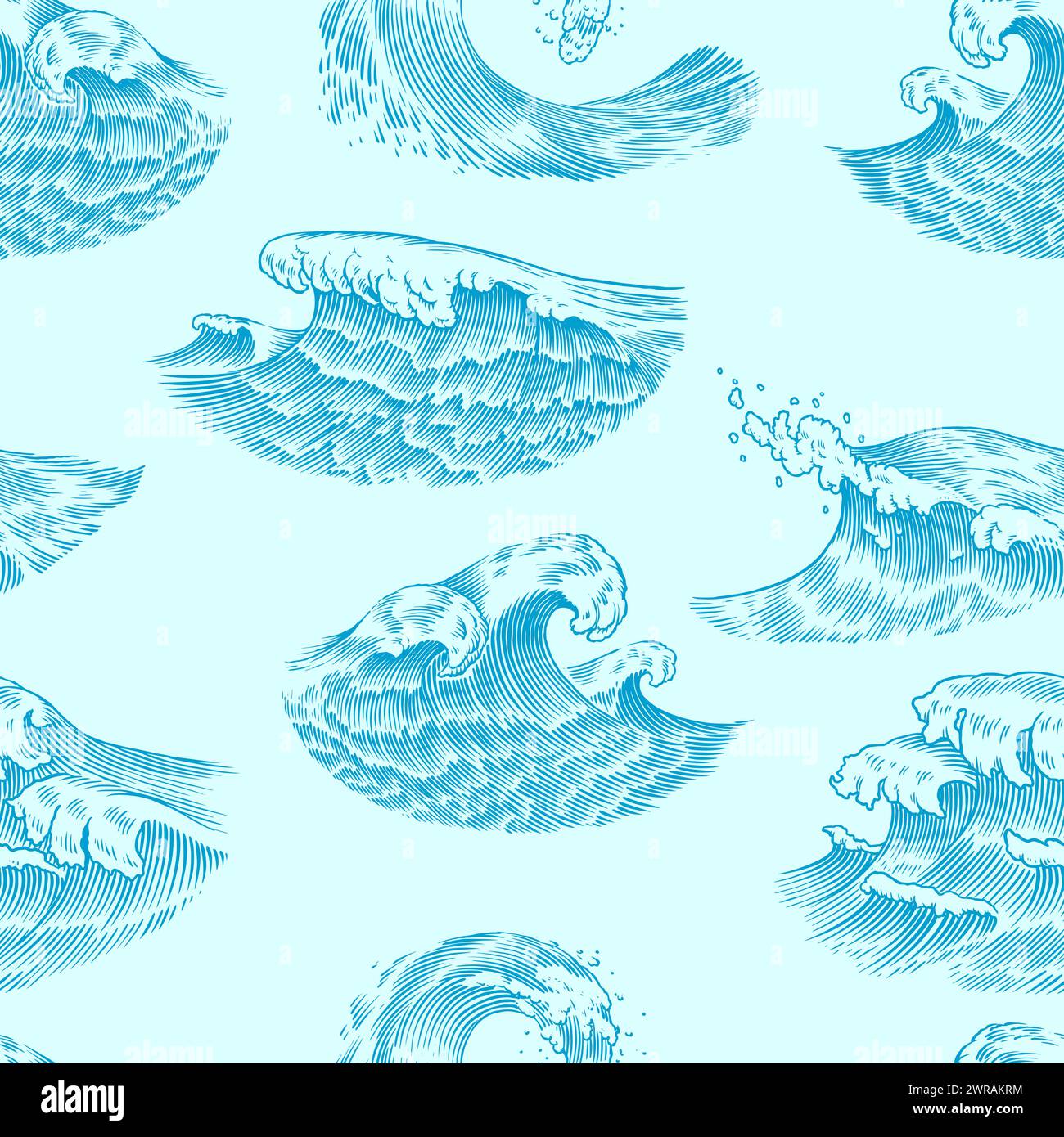 Atlantic tidal waves. Vintage old engraved hand drawn labels. Seamless ...