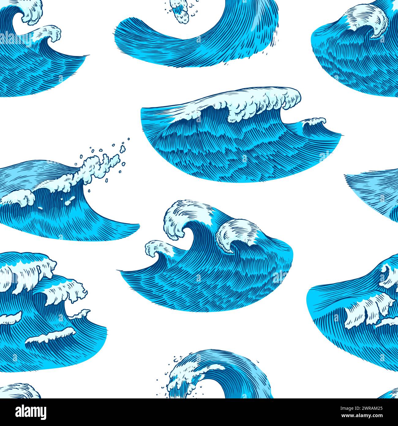 Atlantic tidal waves. Vintage old engraved hand drawn labels. Seamless ...