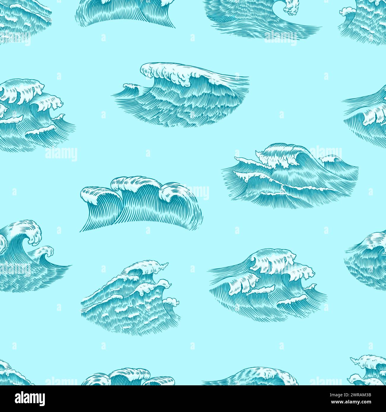 Atlantic tidal waves. Vintage old engraved hand drawn labels. Seamless ...