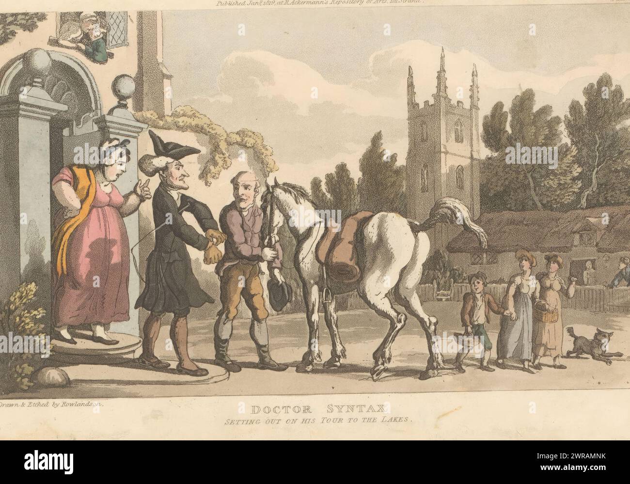 Doctor Syntax is about to mount his horse, Doctor Syntax setting out on ...
