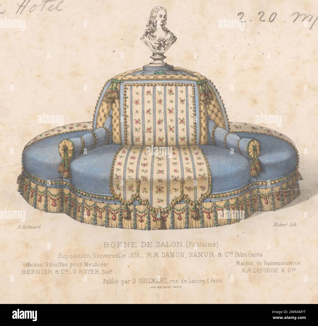 Round sofa, Borne de salon (Fantaisie) (title on object), Le garde ...