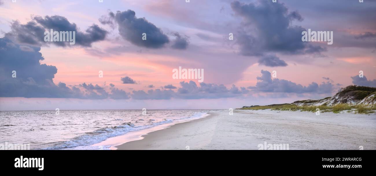 Landscape panorama of a pastel coloured sunset on the St George Island ...