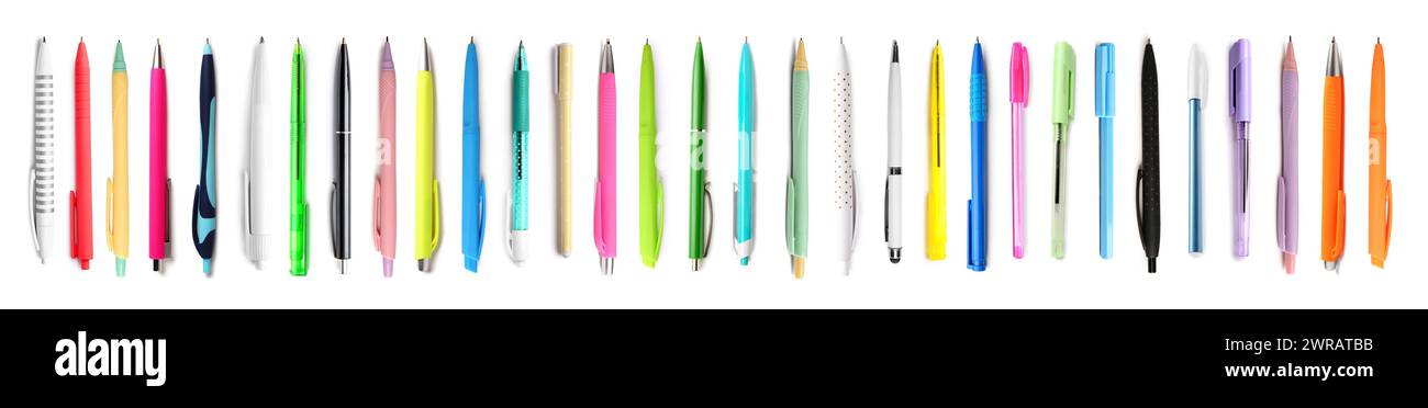 Collage of ball point pens on white background Stock Photo - Alamy