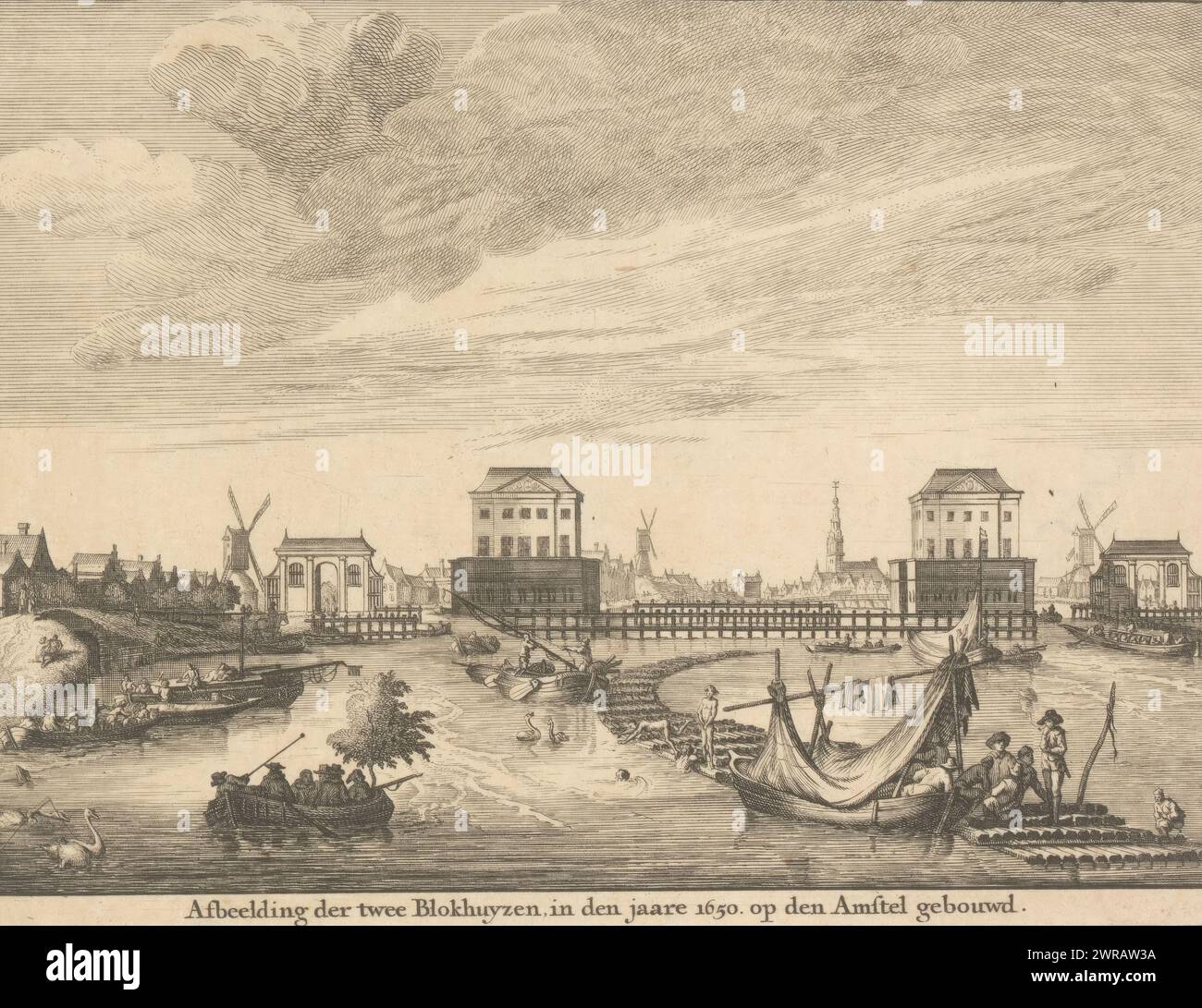 View of the two block houses in the Amstel, 1651-1654, Image of the two ...