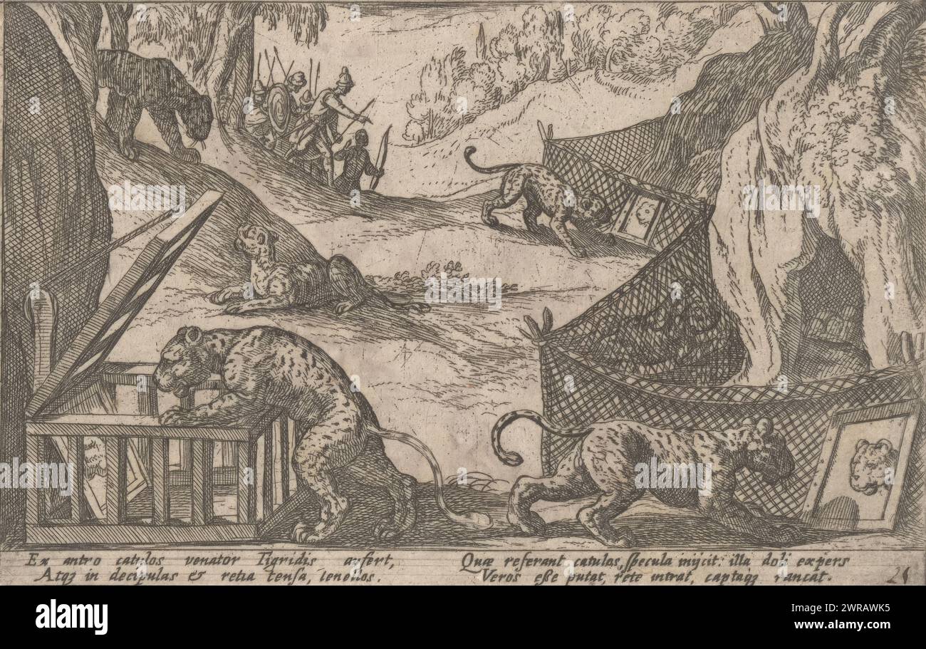 Hunters catch leopards with mirrors, Various hunting and battle scenes ...