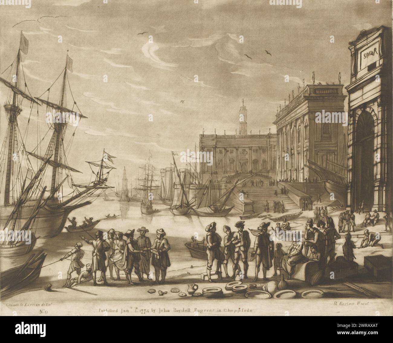 Seaport with market on shore and Renaissance buildings, Prints after ...