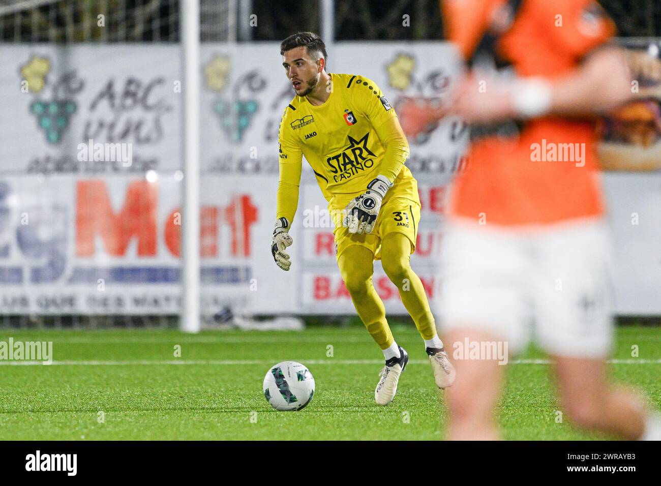 Luik, Belgium. 10th Mar, 2024. Nacho Miras (31) of KMSK Deinze pictured ...