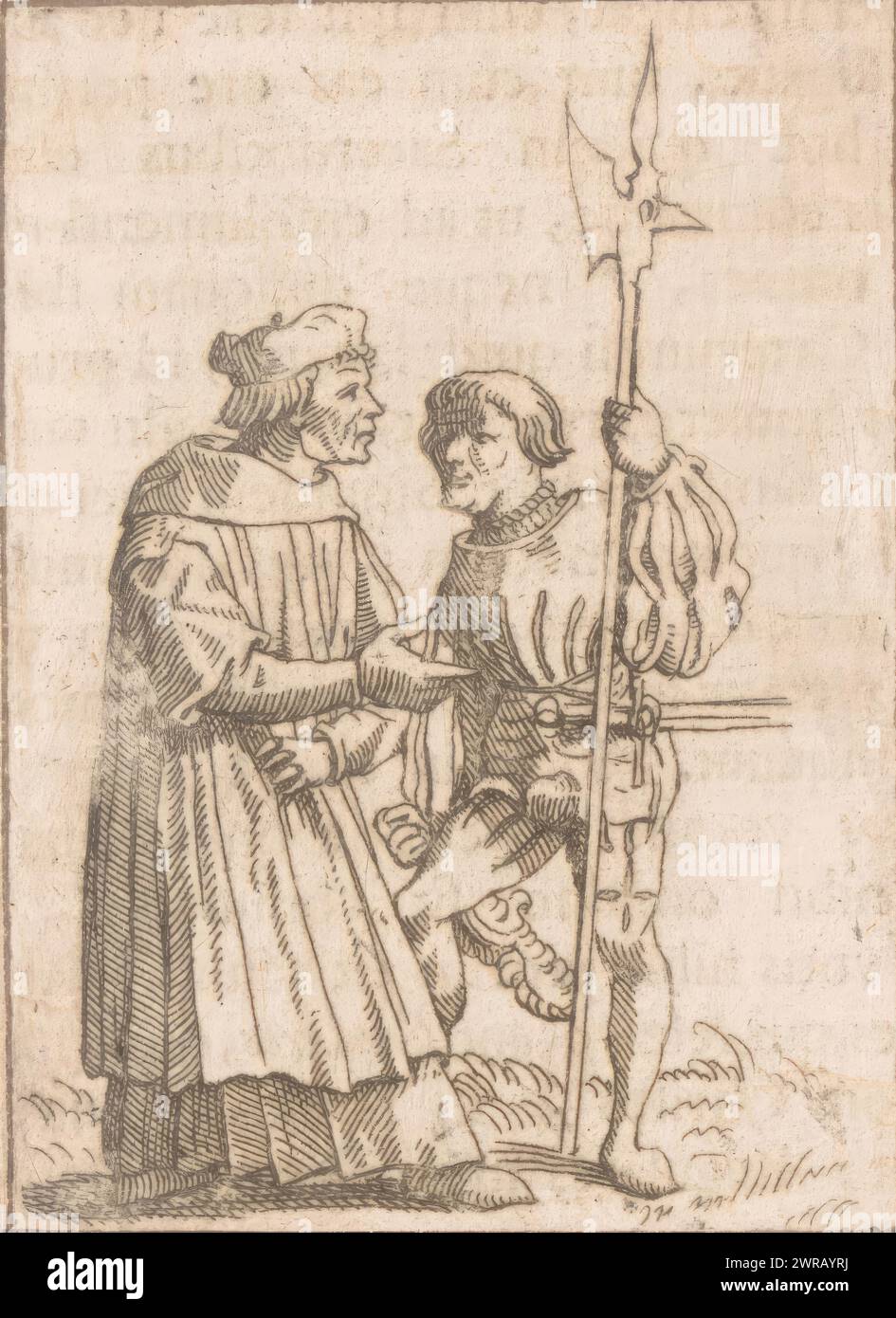 Priest talking to a soldier, Illustrations from the Praise of Folly ...