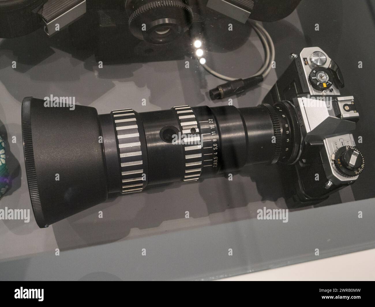 Camera with 90 degree telephoto lens for covert shots on display in the ...