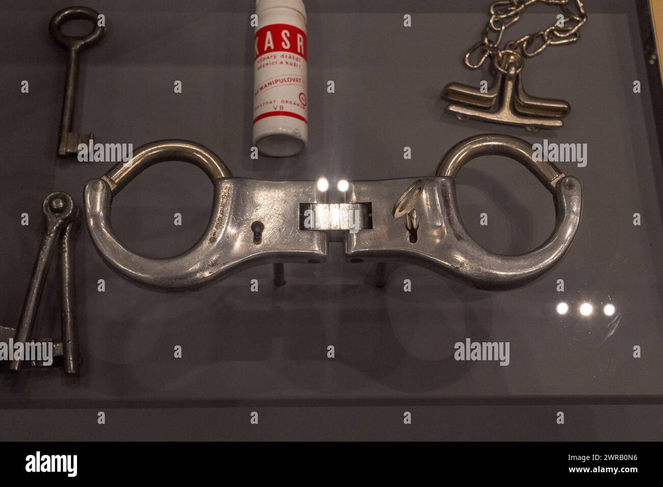 Prison hand cuffs (1960s) on display in the permanent exhibition ...