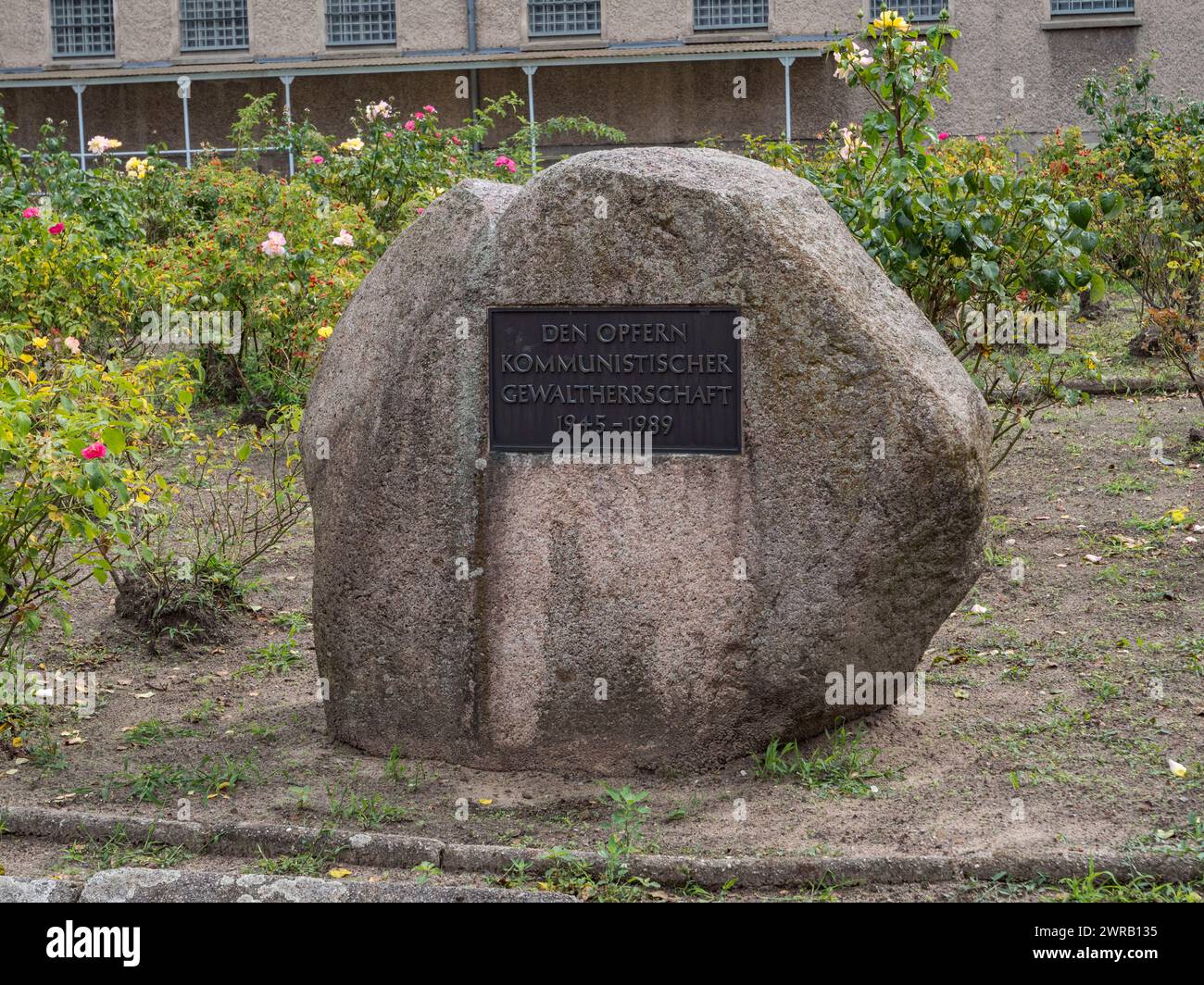 Memorial marker in the grounds of the former Cold War Stasi prison ...