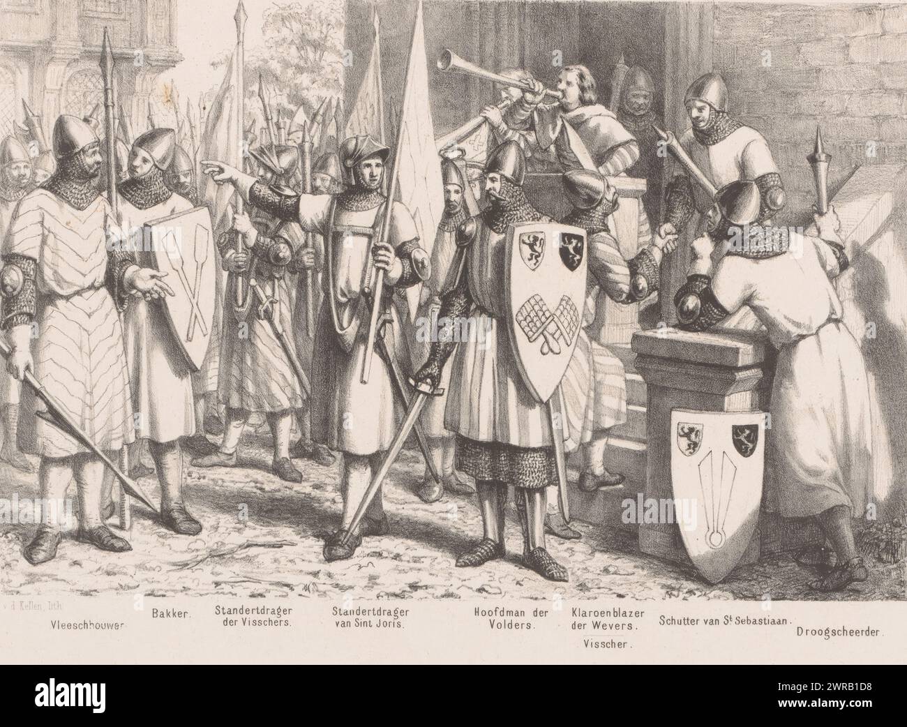 Knights, 13th century, Different types of knights with flags and ...