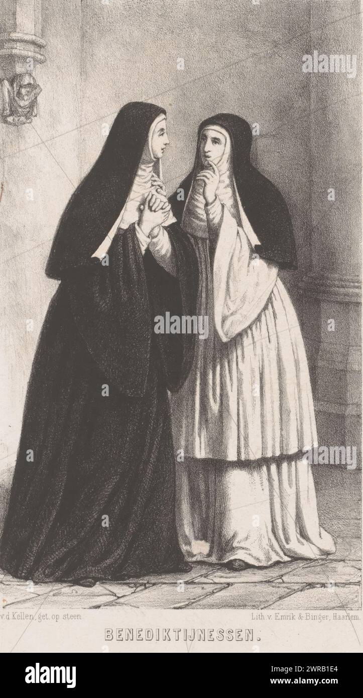 Two nuns, Benedictines (title on object), The nuns stand in an interior ...