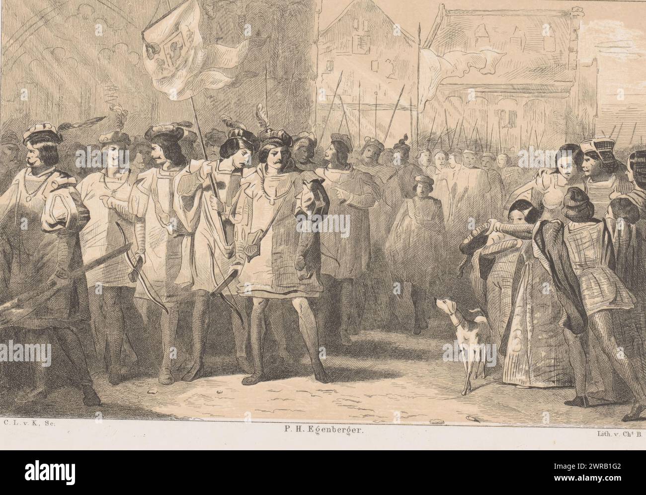 A guild procession, 13th century, A guild procession through a Dutch ...