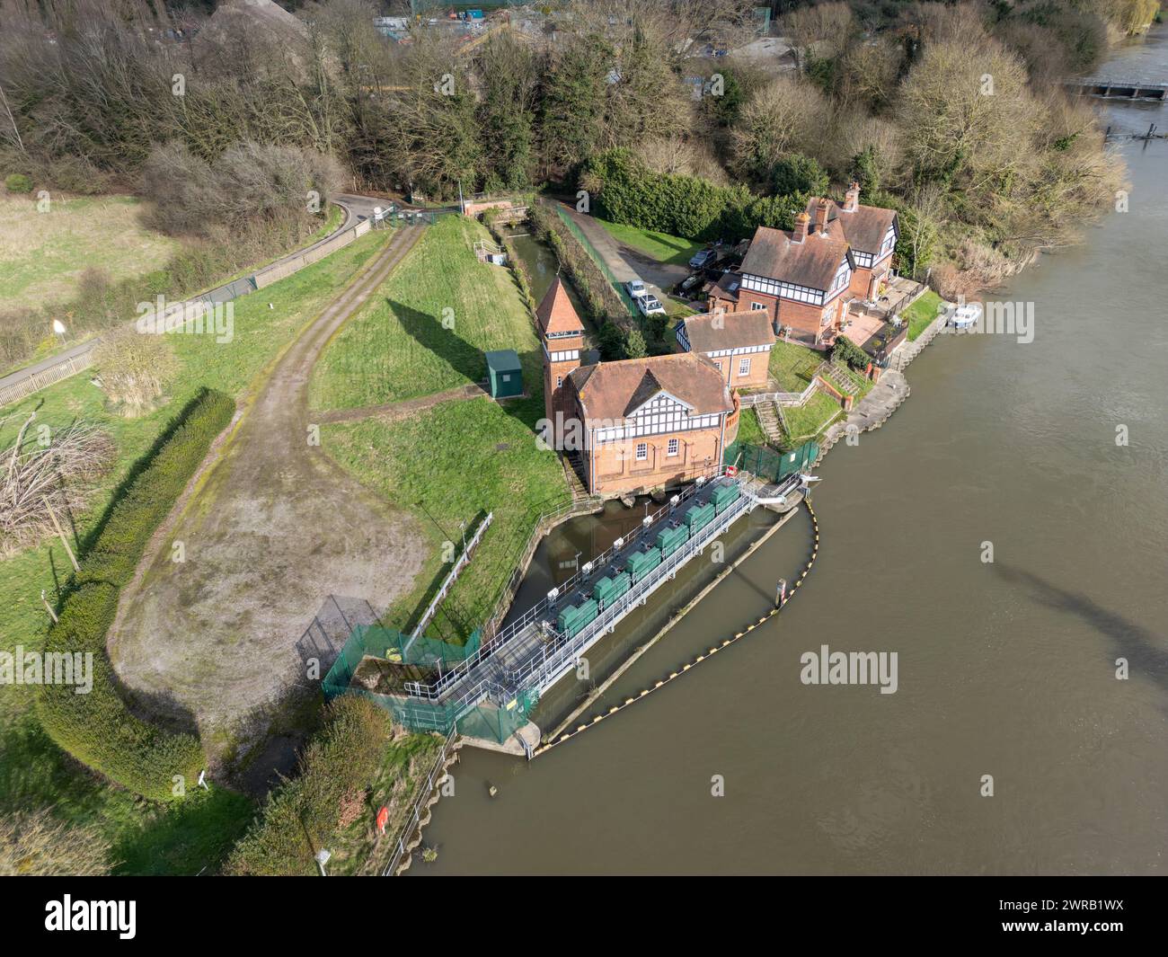 Aerial view of Hythe End waterworks on the River Thames, England Stock ...